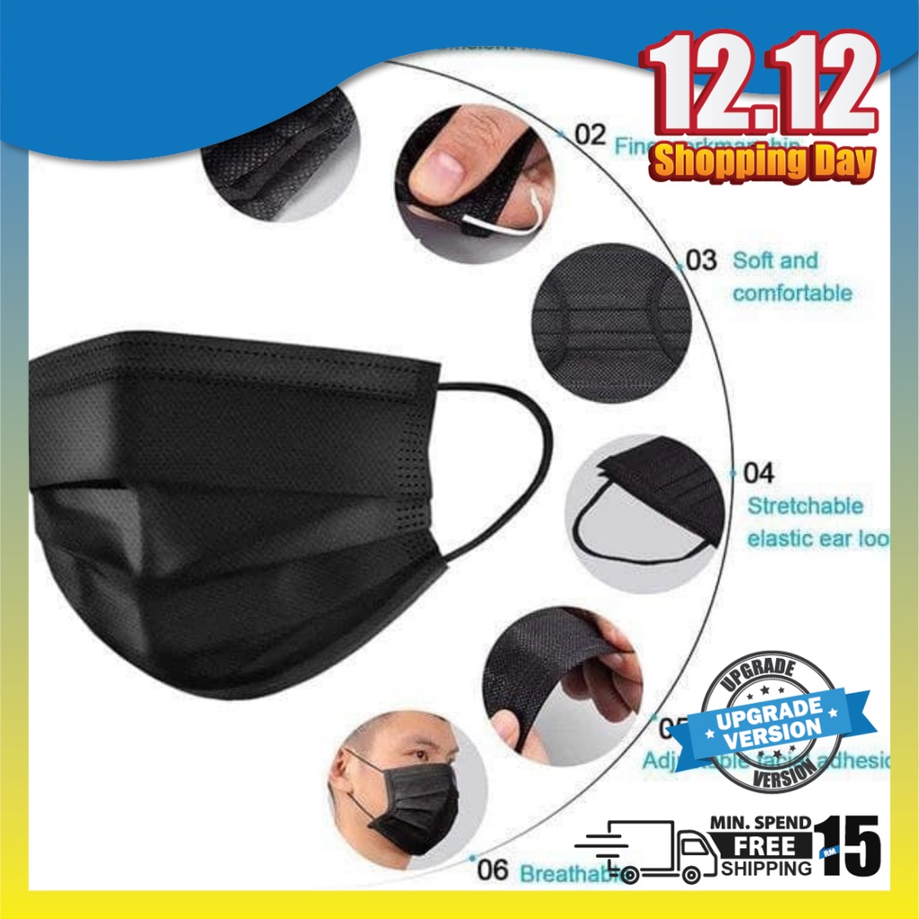 [READY STOCK] 50pcs Full Black colour 3ply Face Mask 4ply Medical ...