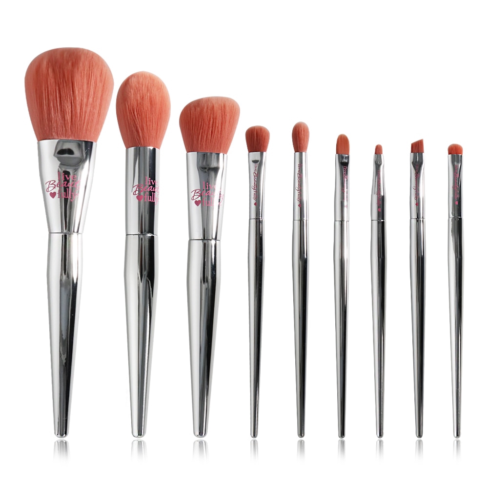 Silver 9Pcs Makeup Brushes Set Professional IT Cosmetics Orange Hair ...