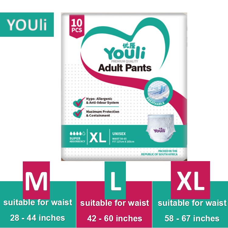 YOULI Breathable Adult Diaper - M/L/XL (2000ml x 10 Pcs) | Shopee Malaysia