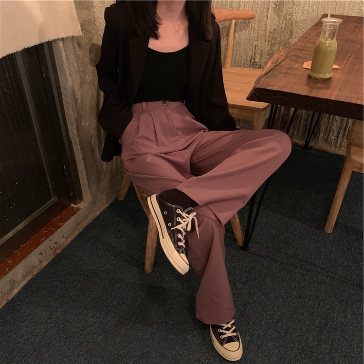 Korean Youth Trend Purple Work Office Casual Pants Wide Leg Pants ...