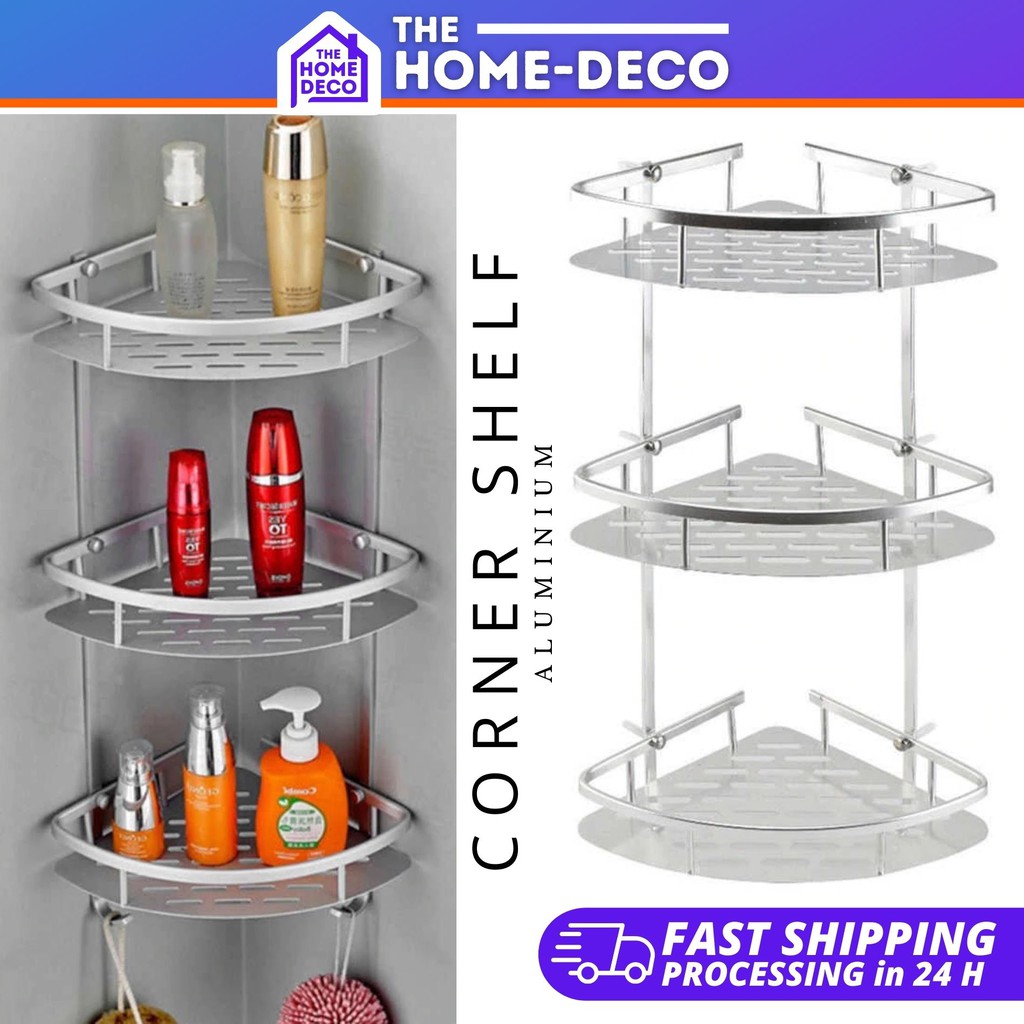 3 Tiers Aluminium Corner Rack Three Layer Kitchen Bathroom Shower Shelf ...