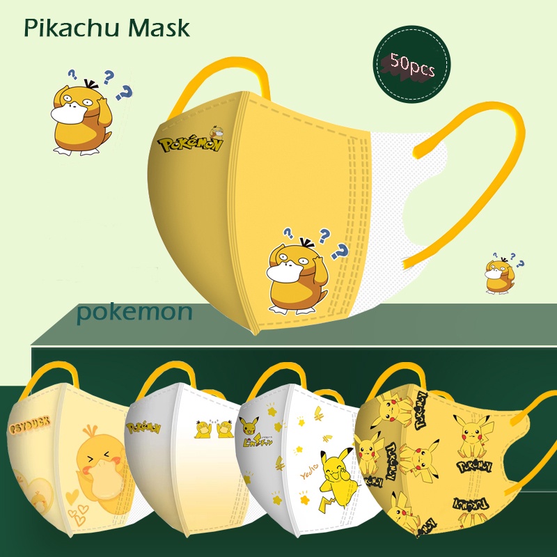 Ready Stock Mask 50pcs Kid Mask Pikachu Mask Cartoon Pokemon Located 3D ...