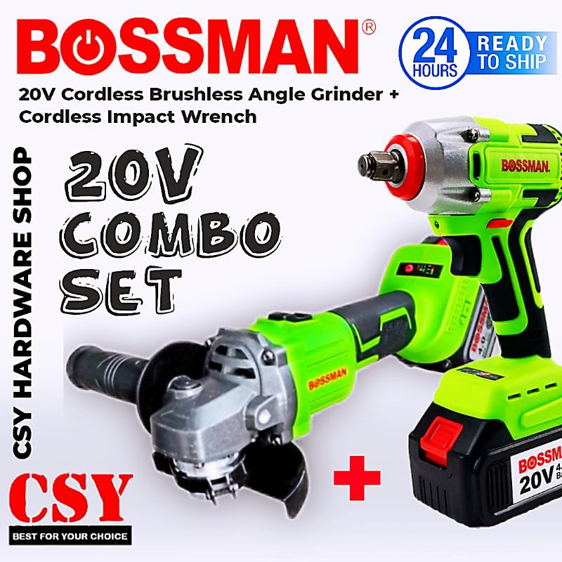 BOSSMAN Combo Set BAG-101 Cordless Angle Grinder 20V + BIW-919 1/2 ...