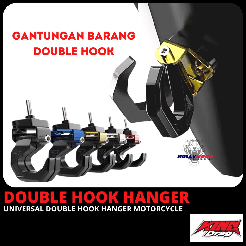 DOUBLE HOOK MOTOR HANGER HELMET GANTUNGAN BARANG KINGDRAG UNIVERSAL ...