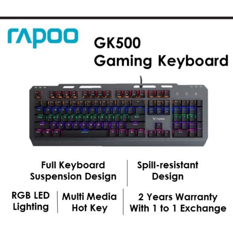 Rapoo GK500 Backlit Mechanical Gaming Keyboard US_BLACK | Shopee Malaysia