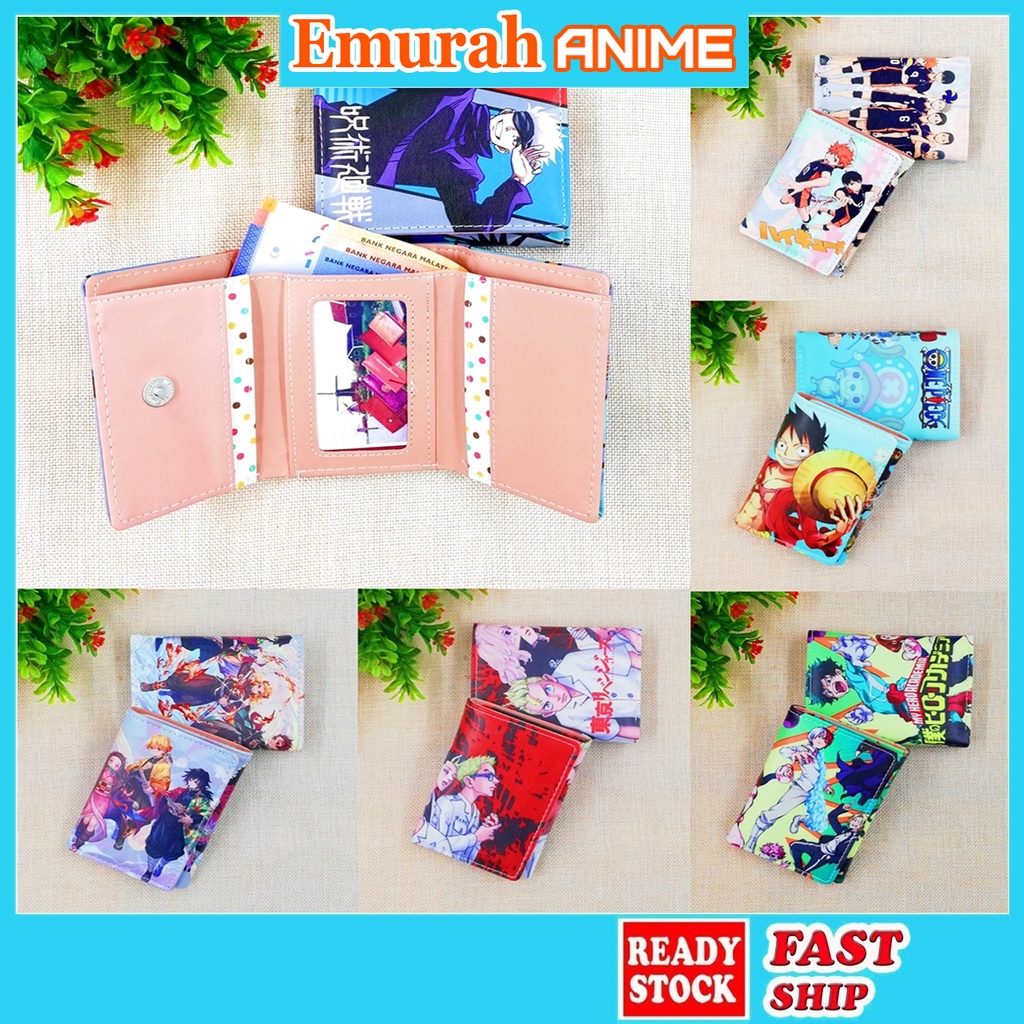 Anime Wallet Purse 3layer Kimetsu Demon Slayer AOT Haikyu Tokyo ...