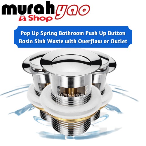 Brass 60mm (1 1/4") Pop Up Spring Bathroom Push Up Button Basin Sink ...