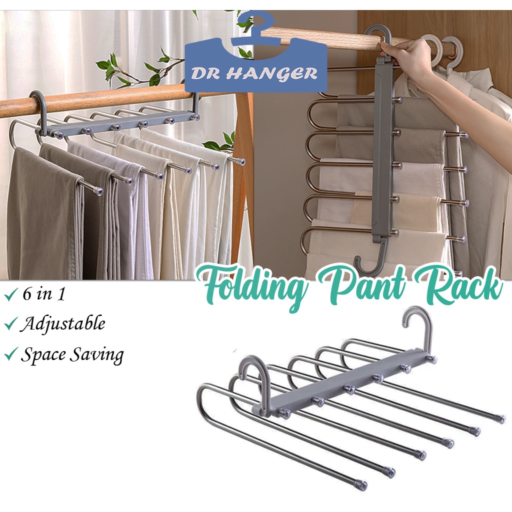 6 in 1 Multifunctional Folding Hanger Pant Rack Stainless Steel ...