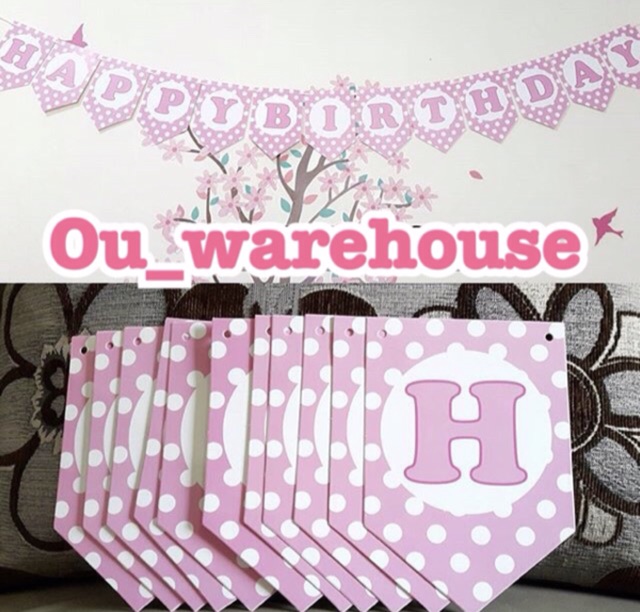 HITAM PUTIH Black polka dot hbd banner - polka dot bunting flag - black ...