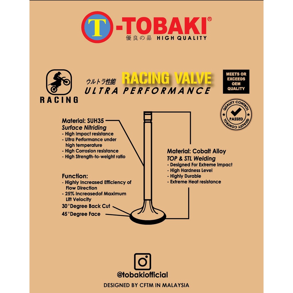 TOBAKI RS150 RACING INTAKE VALVE AND EXHAUST VALVE SET ( 2PCS ...
