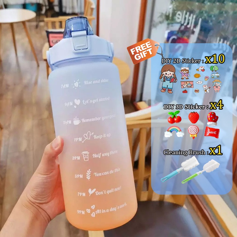 2000ML Botol Air Viral FREE 2D3D Stickers FREE Brush Cute Water Bottle ...