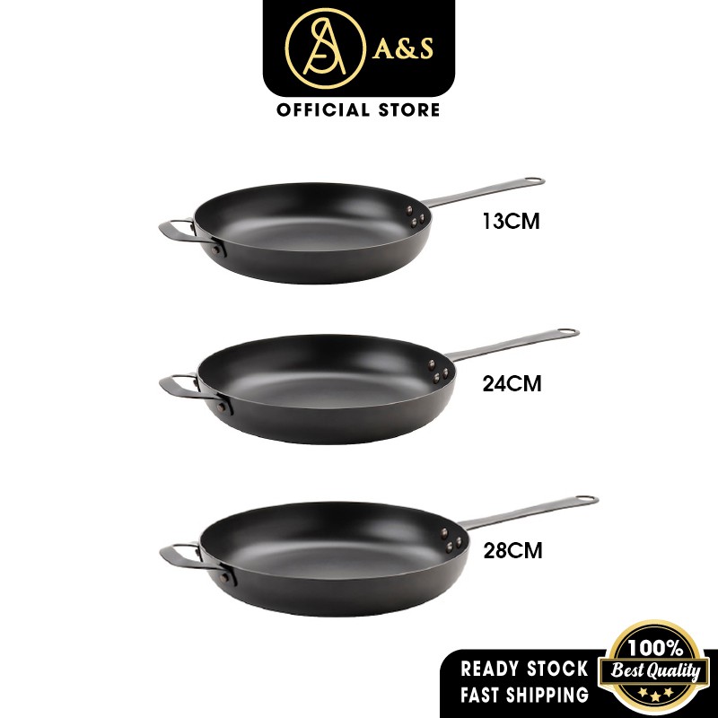 A&S Carbon Steel Frying Pan - Black (13cm/ 24cm/ 28cm) | Shopee Malaysia