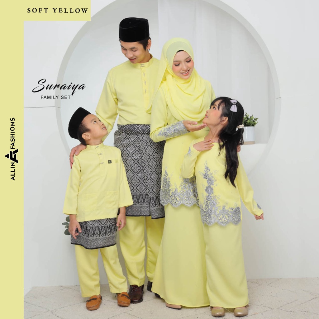 Full Set Family Baju Kurung Raya 2023 SURAIYA (Soft Yellow) by ALLIN ...