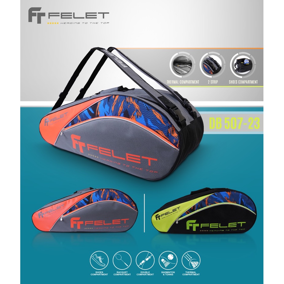 FELET Racket Badminton Backpack Badminton Racquet 507 - 23 Double Zip ...