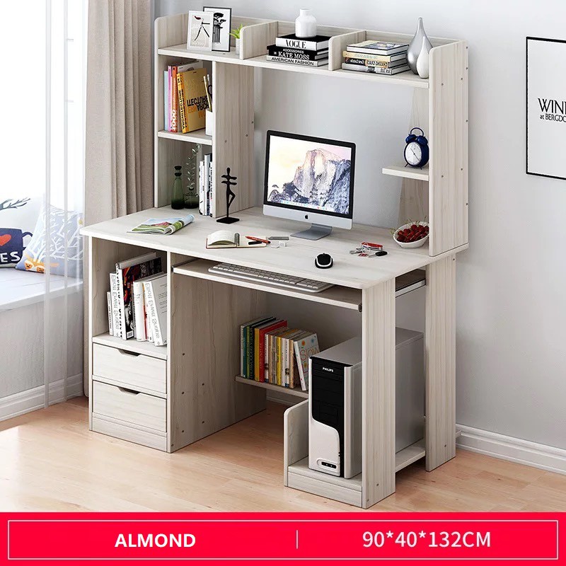[READY STOCK] FOREVER Wooden Desk w Free Standing Shelves, 3 Drawers ...