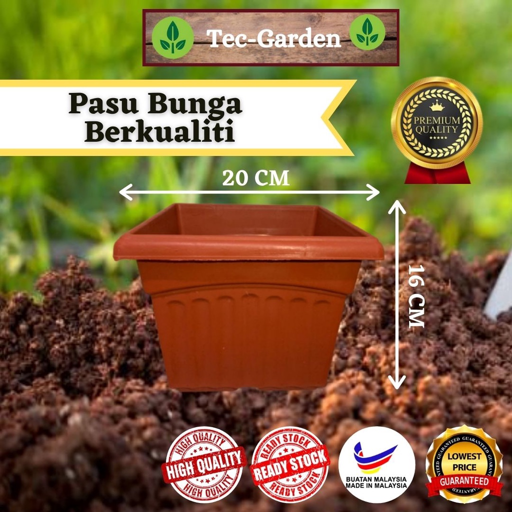 (Premium) Brown Square Plastic Flower Pot//Pasu Bunga Plastik Segi ...