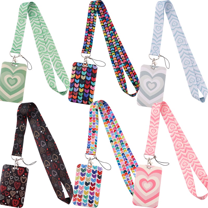 Colorful Love Heart Pattern Card Cover with Lanyard for Staff Work Card ...