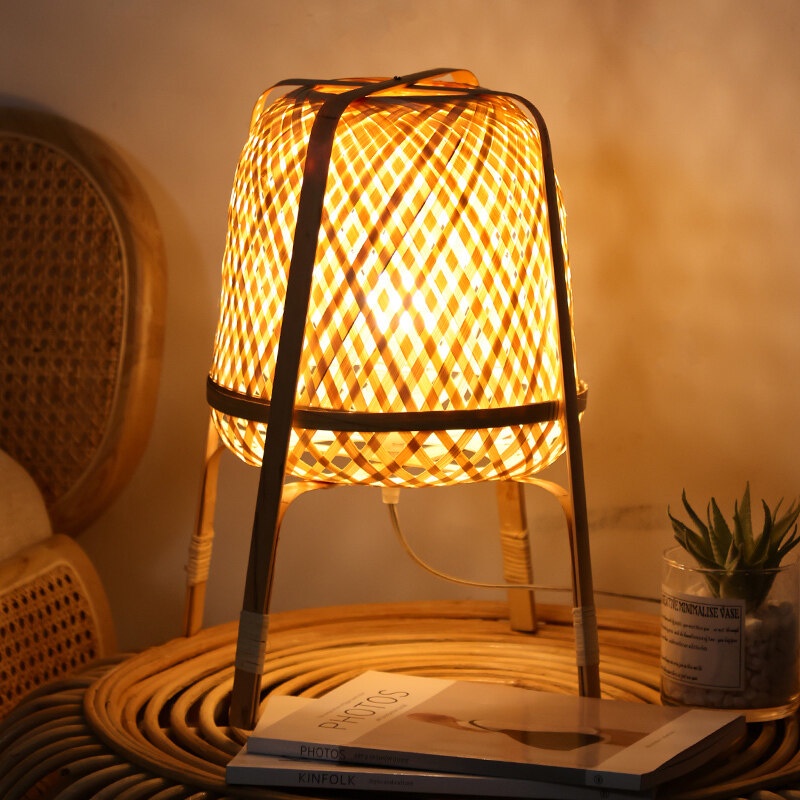 Modern Table Lamp, Small Bedside Table Lamp, Bamboo Woven Bedside Lamp ...