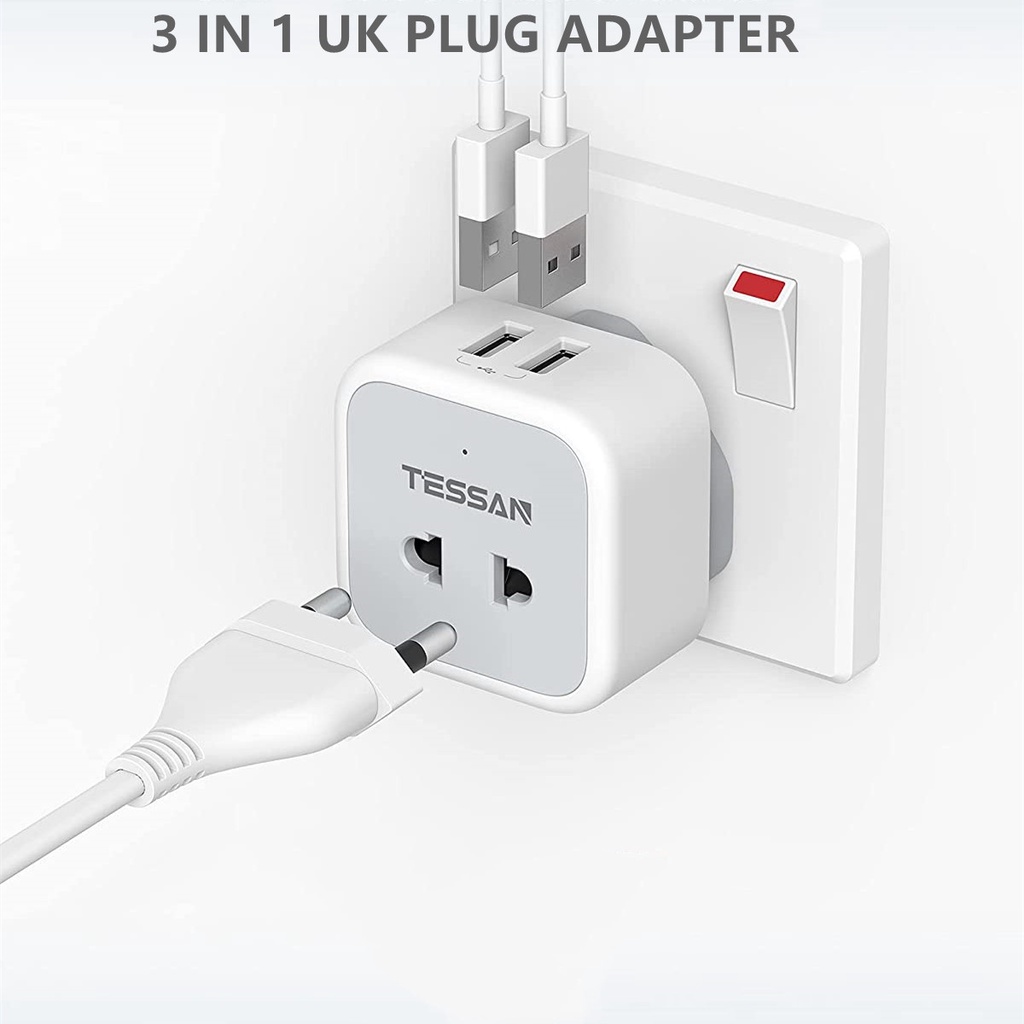 TESSAN Extension Plug Adapter with USB+Type C, Multi Plug Adaptor,Surge ...