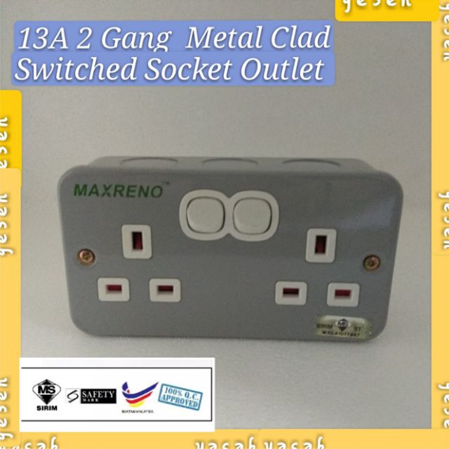 13A 2 Gang Metal Clad Switched Socket Outlet 1pcs | Shopee Malaysia