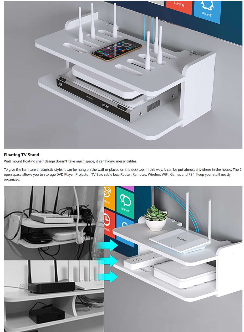 Wifi Router Wall Rack Shelf Modem Holder Router Stand Router Rack Wall ...