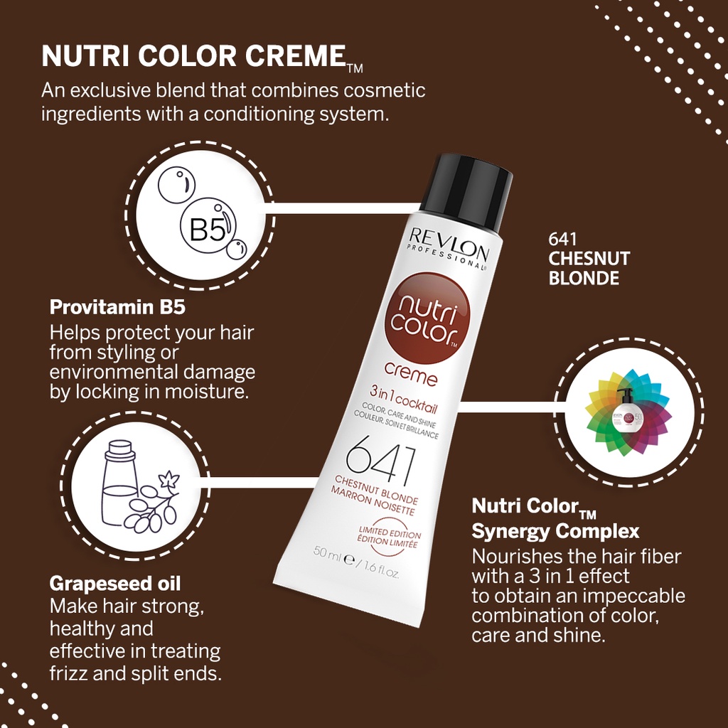 Revlon Professional Nutri Color Creme 641 CHESTNUT BLONDE Color 50ml ...