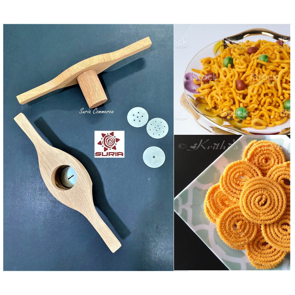 Acuan Kuih Muruku Kayu Dgn Stainless Steel Mould / Wooden Muruku Maker ...