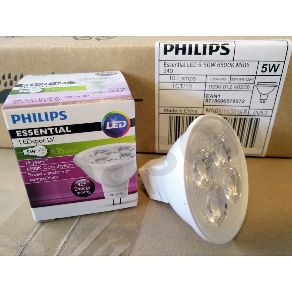 Philips Essential LEDspot MR16 GU5.3 5w 12v 24D Bulb Lamp Non-Dimmable | Shopee Malaysia