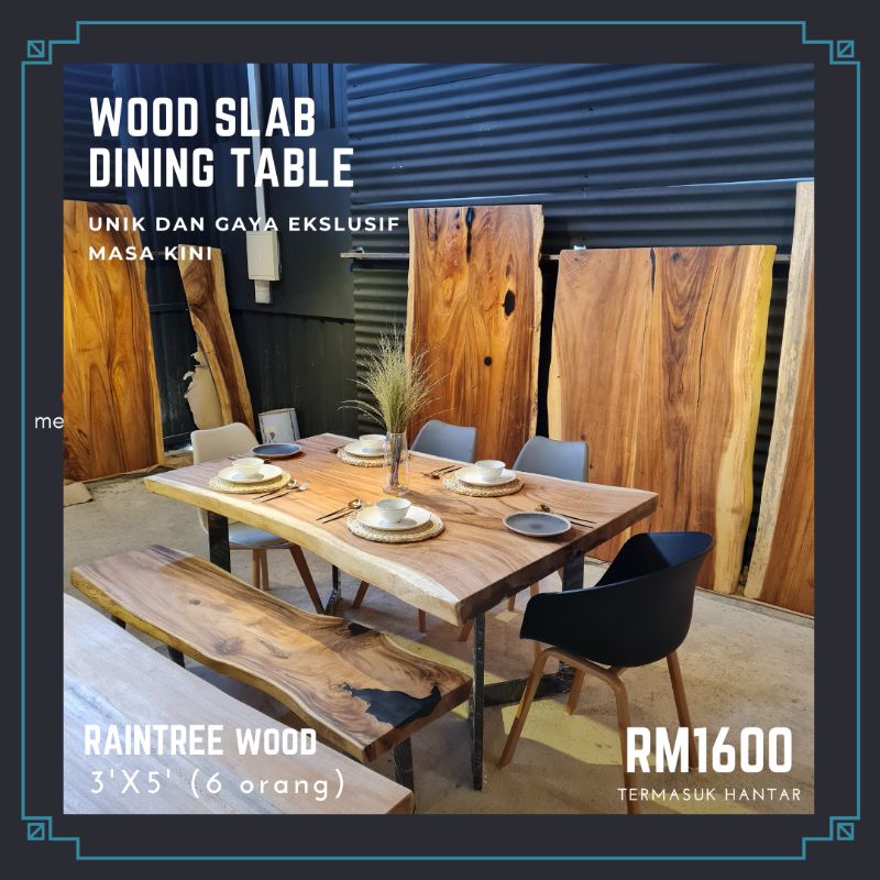 MEJA MAKAN KAYU BALAK DINING TABLE WOOD SLAB | Shopee Malaysia
