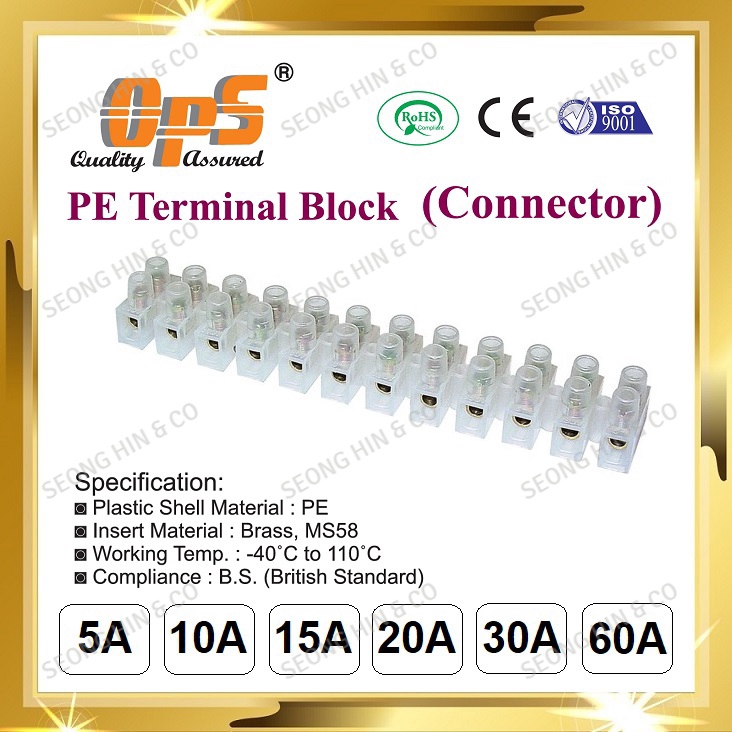 OPS PVC Connector Electrical 5A 10A 15A 20A 30A 60A / PE Terminal Block ...