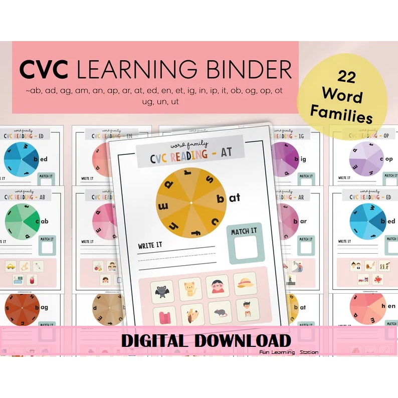 439 Learning Phonics Busy Book (PDF) Kindergarten CVC Word family ...