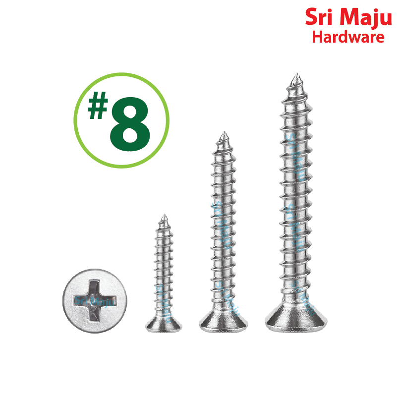 MAJU Quality ST-Flat08 #8 Self Tapping Screw Flat Head Counter Sunk for ...
