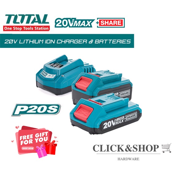 [READY STOCK] TOTAL 20V LITHIUM-ION BATTERY & CHARGER (2.0Ah/4.0Ah ...