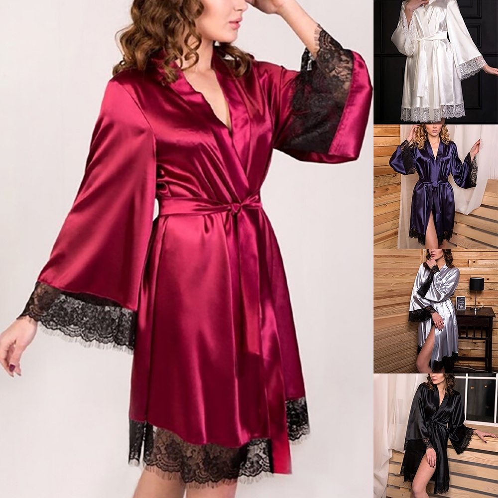 Plus Size Sexy Silk Robe Sleepwear Bath Robe Women Silk Robe for ...