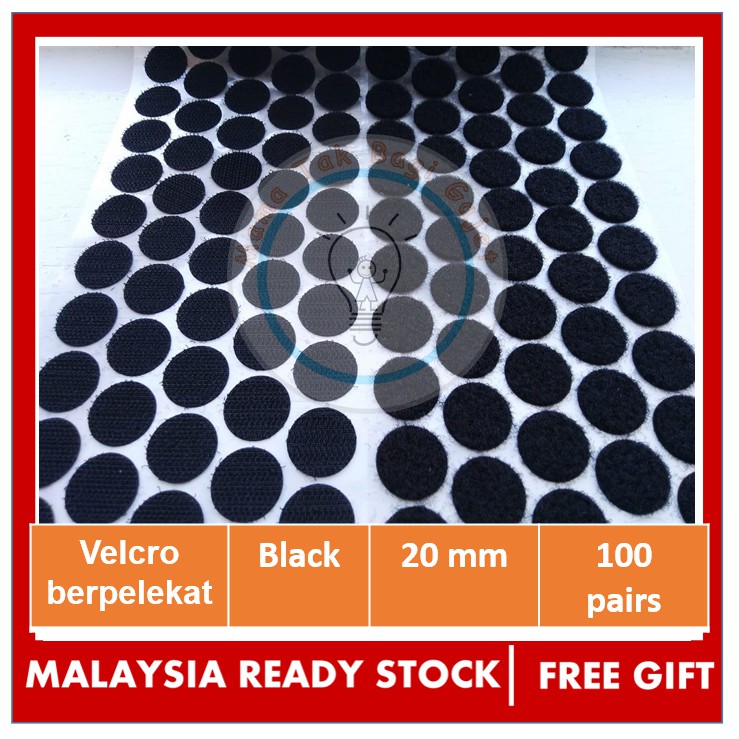 Velcro tape / adhasive tape / velcro dot - size 2cm (20 mm) black ...