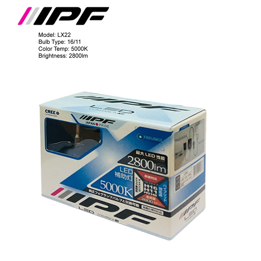 Japan IPF LED 5000K 2800lm Headlamp, Model: LX22, Type: H8/H9/H11/H16 ...