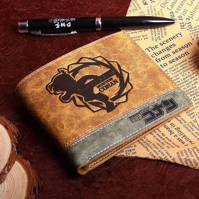 Anime Khaki Bifold Short Wallet Detective Conan Edogawa Cartoon Coin ...