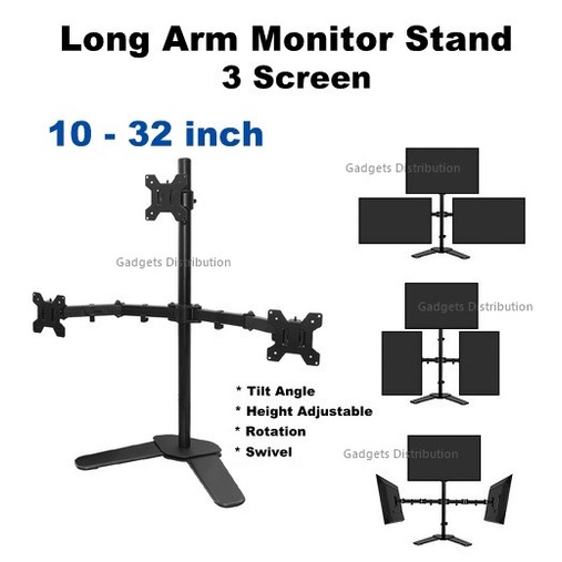 SM M043 10 to 32 Inch Triple 3 Three Screen Monitor TV Stand Mount ...