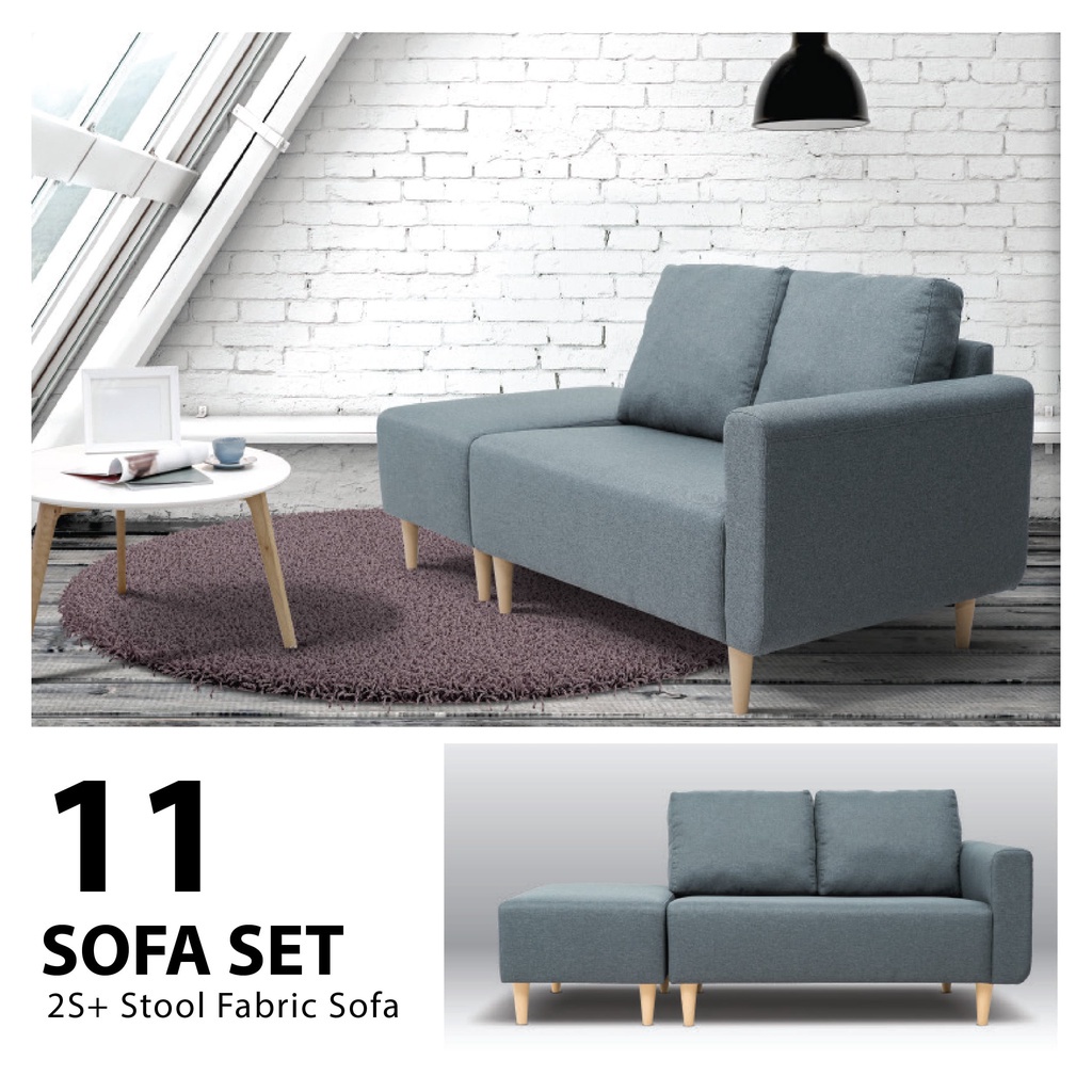 SET SOFA 2 TEMPAT DUDUK & BANGKU/ SOFA SET/2S+ STOOL FABRIC SOFA/SET ...