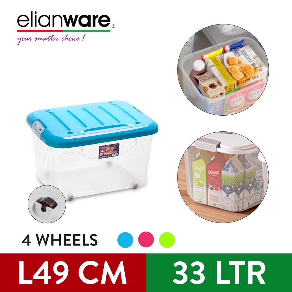 Elianware E-1267 Multipurpose Transparent Storage Box with 4 Wheels 33 ...