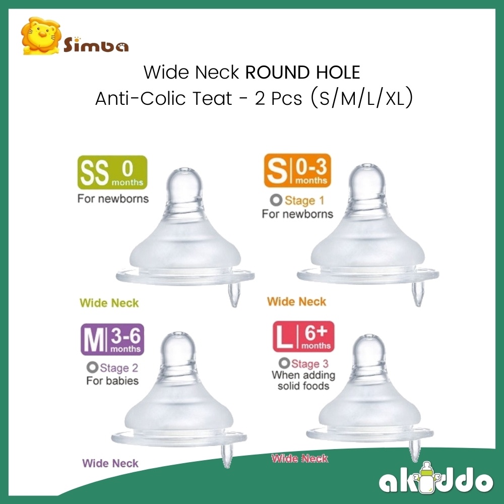 SIMBA Wide Neck ROUND HOLE Anti-Colic Teat - 2 Pcs ( S/M/L/XL ...