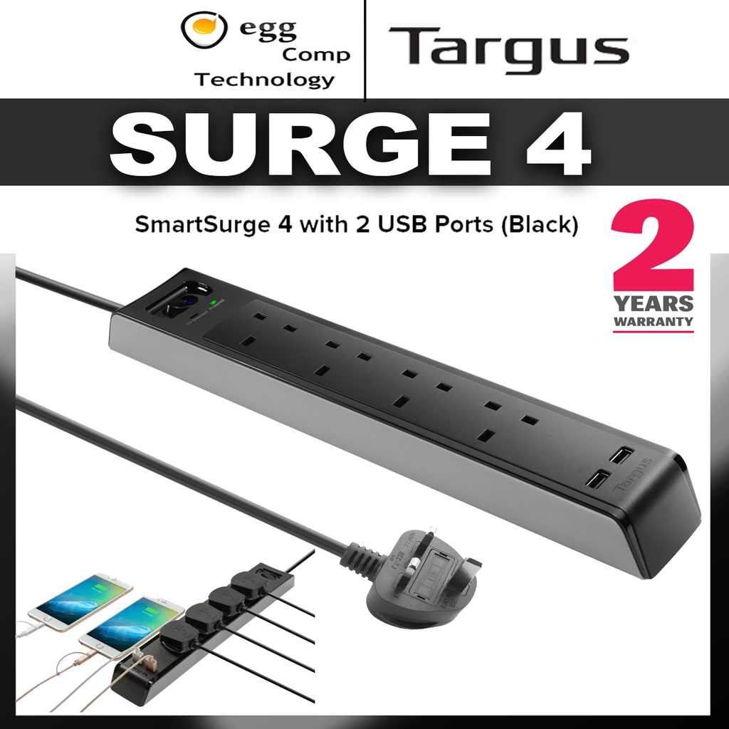Targus Smart Surge 6 Outlet 4 USB Port/4 Outlet 2 USB Port Socket ...