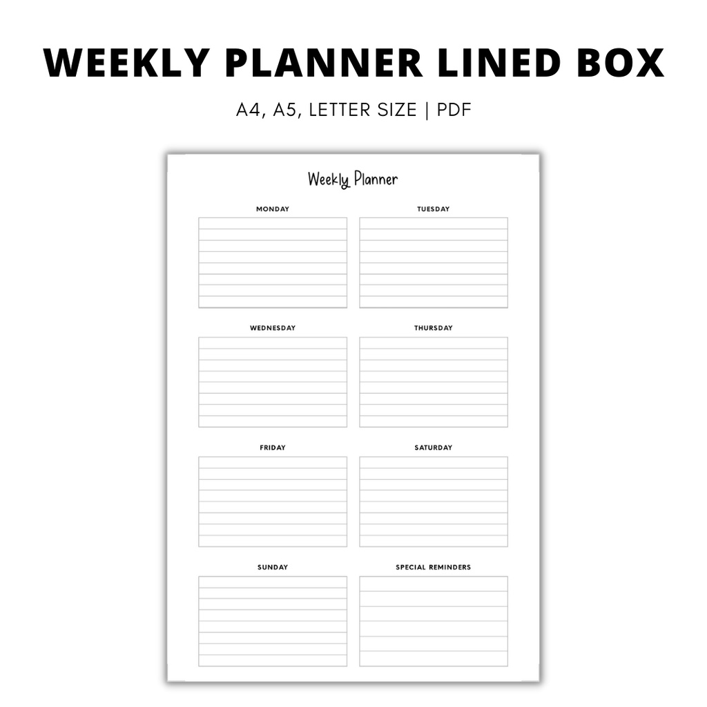 [PDF] Minimalist Weekly Planner Lined Box Printable Planner PDF Planner ...