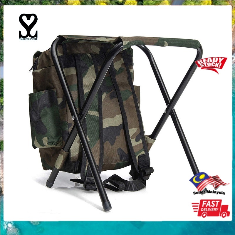 Kerusi + Beg Lipat Camping 2-In-1 Foldable Fishing Chair Backpack ...