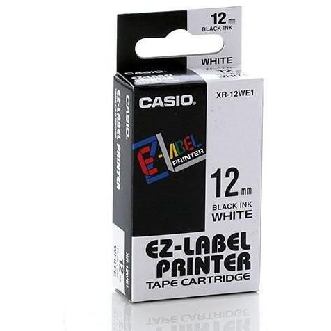 Original Casio XR-12WE1 12mm Black on White EZ-label Tape Cartridge ...