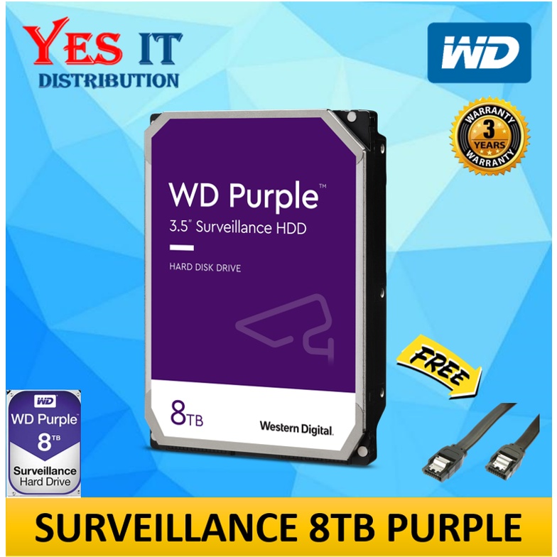 WD Purple 8TB 5400 RPM 3.5" Surveillance Hard Disk Drive HDD (WD84PURZ ...