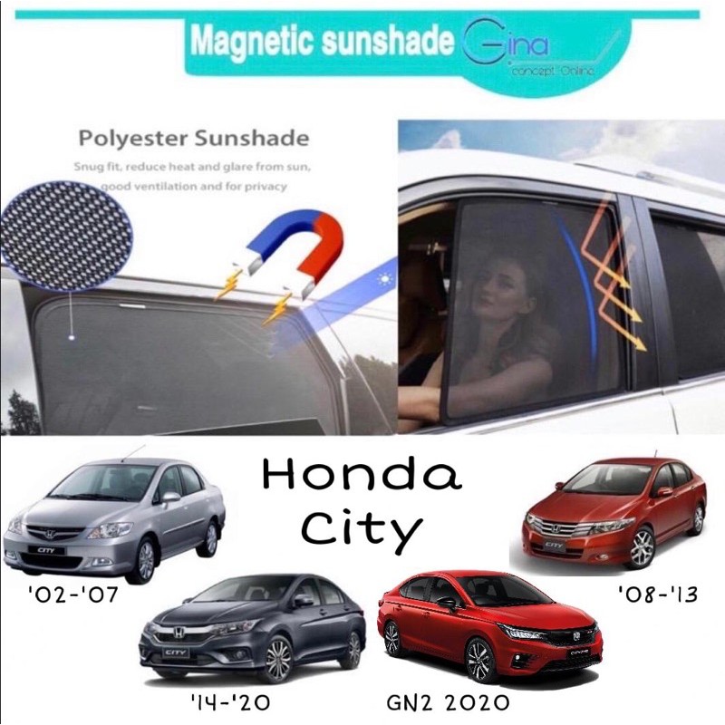 (4pcs) Magnetic Sunshade compatible for Honda City GM GN Hatchback 2002-2022 Sun Shade Sunshield ...
