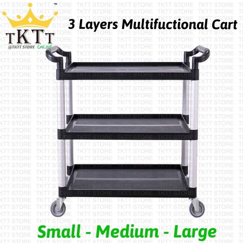 TKTT 3 Layers Plastic Multifunctional Cart Foodcourt Trolley Restaurant ...
