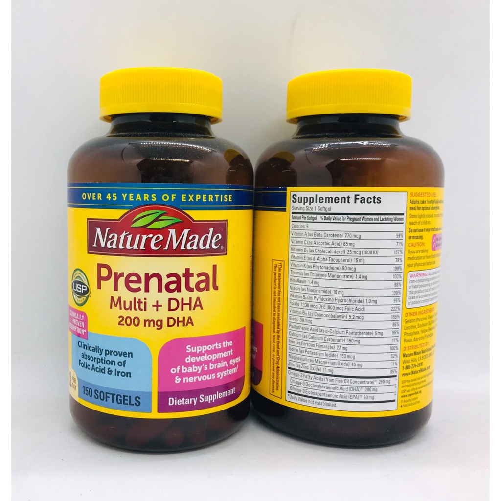 Nature Made Prenatal Multi + DHA Pregnant Vitamin Box Of 150 Tablets ...