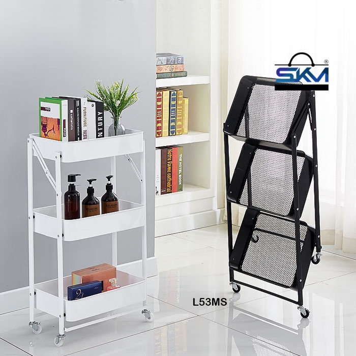 SKM 3 Tiers Foldable Kitchen Rak Multifunction Storage Trolley Rack Rak ...